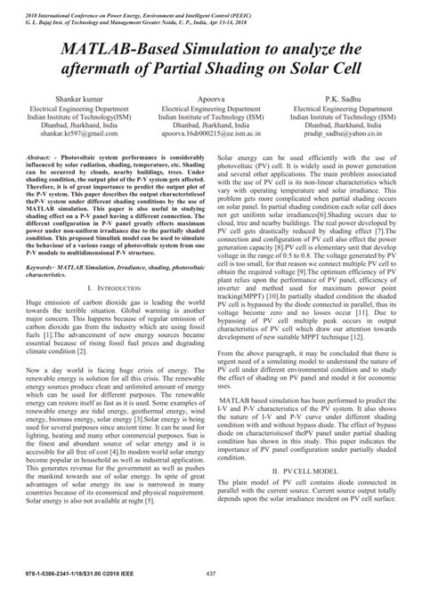 Pdf Matlab Based Simulation To Analyze The Aftermath Of Partial Shading On Solar Cell