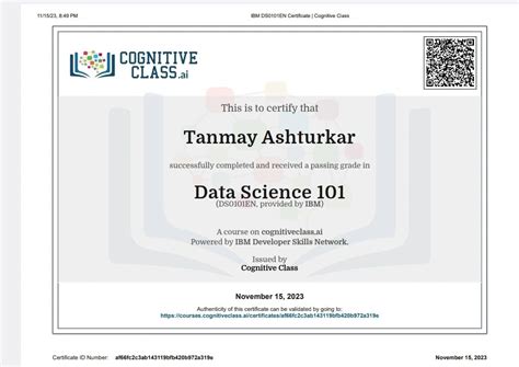 Earned Data Science 101 From Ibm Tanmay Ashturkar Posted On The Topic