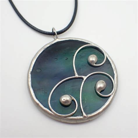 Sea Kelp Swirl Stained Glass Pendant With Black Necklace Cord Or