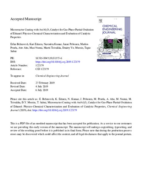Pdf Microreactor Coating With Aual2o3 Catalyst For Gas Phase Partial