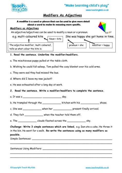 Modifiers Worksheet Identifying The Adverb Adjective And Prepositional