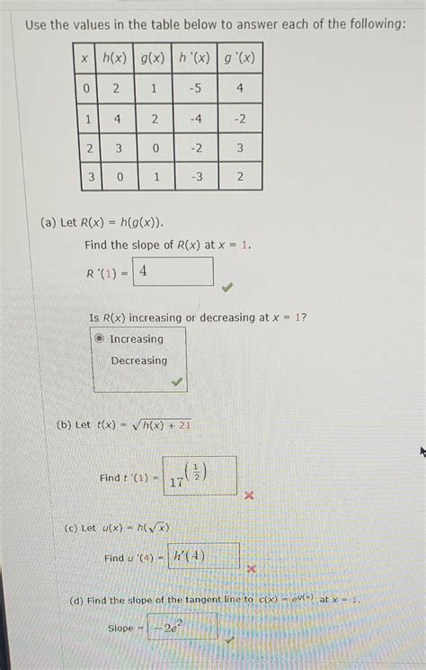 Solved Use The Values In The Table Below To Answer Each Of Chegg Com