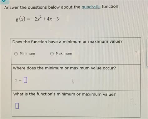 solved answer the questions below about the quadratic