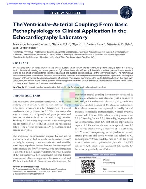 Pdf The Ventricular Arterial Coupling From Basic Pathophysiology To Clinical Application In