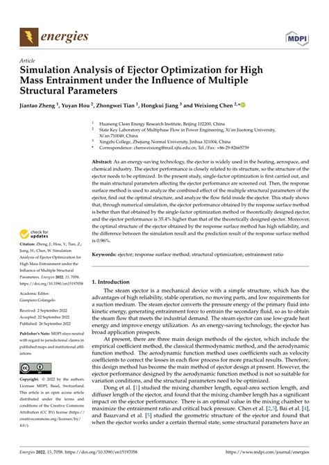 Pdf Simulation Analysis Of Ejector Optimization For High Mass Entrainment Under The Influence