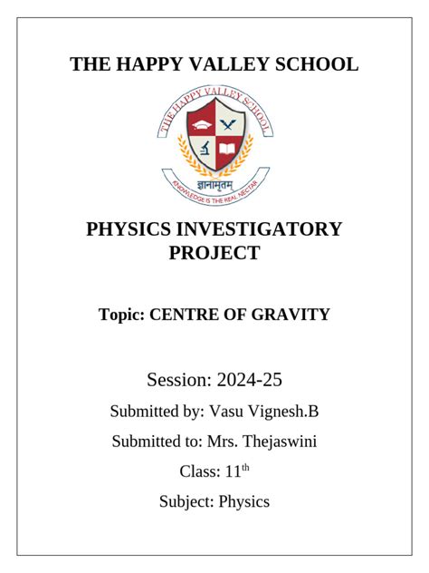 Vasu Vignesh Grade 11 Physics Investigatory Pdf Center Of Mass