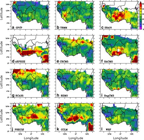 Standard Deviation Of Onset Dates As Observed Gpcp Trmm And Simulated