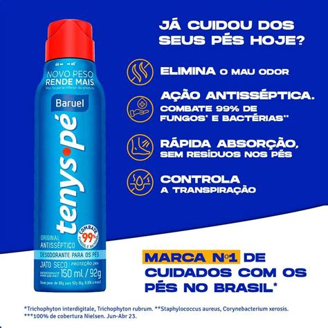 Desodorante Para Os Pés Tenys Pé Baruel Jato Seco Original 150ml