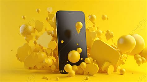 그림 개념 노란색 배경의 3d 스마트폰과 말풍선을 사용한 커뮤니케이션 및 소셜 미디어 노란 배경 소셜 미디어 배경 풍선 배경 이미지 Hd 노란 소셜 미디어 풍선
