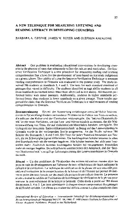 Pdf A New Technique For Measuring Listening And Reading Literacy In Developing Countries