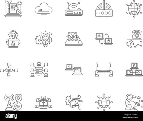 Computer Network Services Line Icons Signs Vector Set Outline Illustration Concept Stock