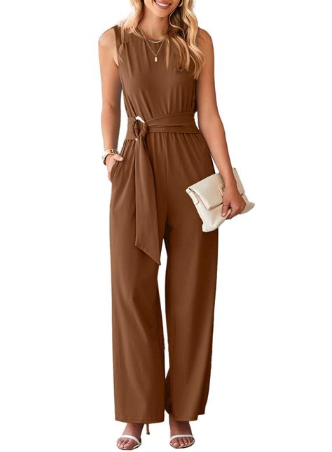 Happy Sailed Womens Jumpsuits Dressy Summer Sleeveless High Waist Belt