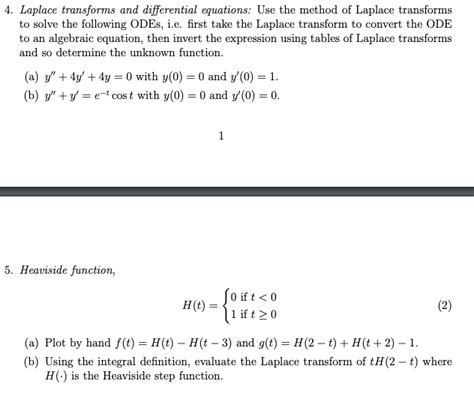 solved 4 laplace transforms and differential equations use