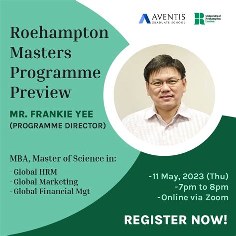 Mbamsc Guest Preview With Frankie Yee 11 May Aventis Graduate School