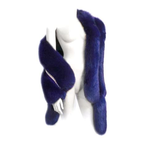 Royal Purple Dyed Fox Fur Boa W Rhinestone Trim Purple Dye Fox Fur