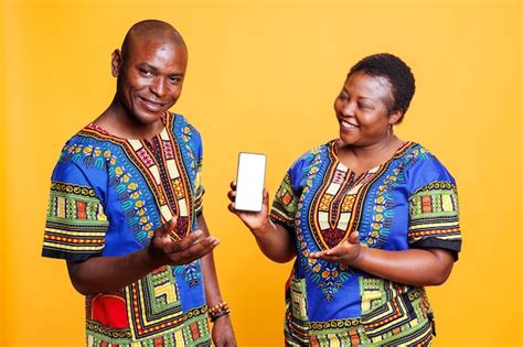Premium Photo Couple Showing Smartphone White Screen