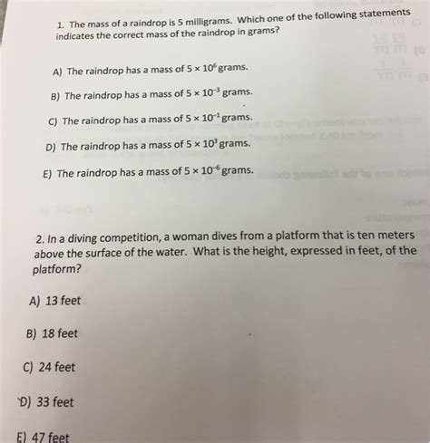 Solved The Mass Of A Raindrop Is 5 Milligrams Which One Of