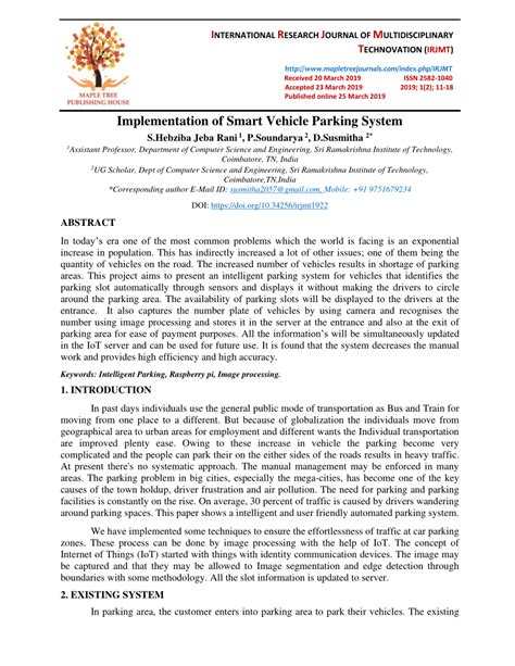 PDF Implementation Of Smart Vehicle Parking System