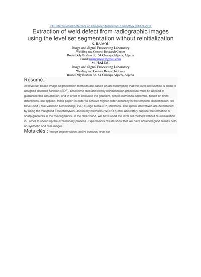 Extraction Of Weld Defect From Radiographic Images Using The Level Set