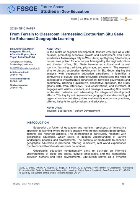 Pdf From Terrain To Classroom Harnessing Ecotourism Situ Gede For Enhanced Geographic Learning