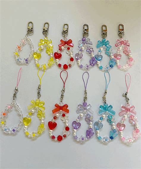 키치 나비 하트 리본 비즈 키링 비즈 스트랩 비즈고리 러블리 핸드폰줄 6종 에이블리