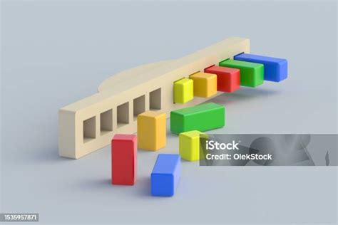 유치원 교육을 위한 다채로운 기하학적 도형으로 흩어져 있는 그네 교육용 논리 게임 3d 렌더링 3차원 형태에 대한 스톡 사진 및