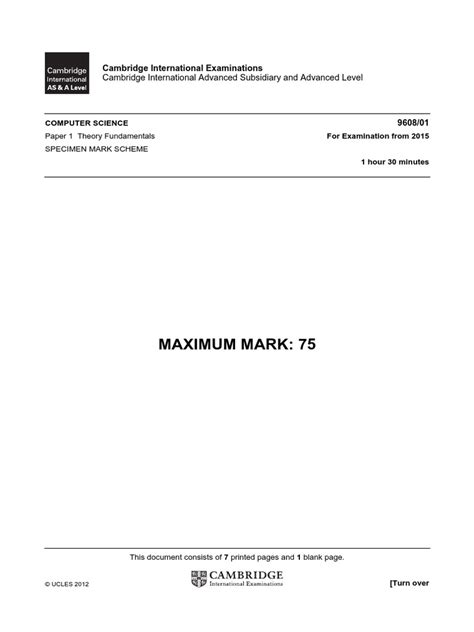 2015 Paper 1 Specimen Paper Markscheme Computer Science Pdf