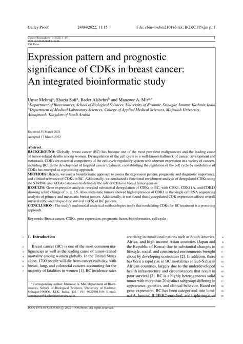 Pdf Expression Pattern And Prognostic Significance Of Cdks In Breast