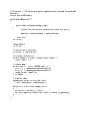 Exercise617 Java Program2 Dice Rolling Program Application To