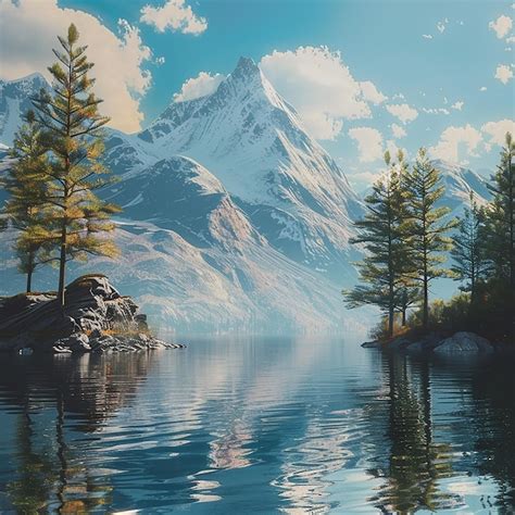 Premium Photo A Picture Of A Mountain With A Lake And Trees In The