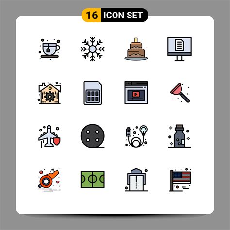 16 Thematic Vector Flat Color Filled Lines And Editable Symbols Of Settings Estate Indian Office