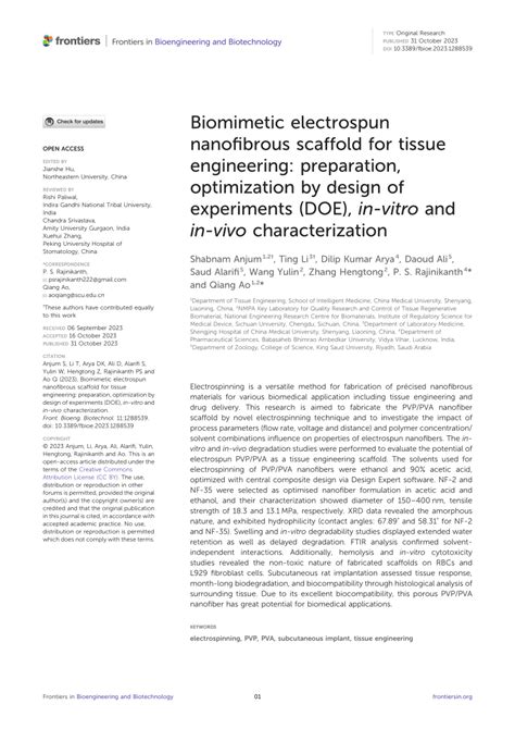 Pdf Biomimetic Electrospun Nanofibrous Scaffold For Tissue Engineering Preparation