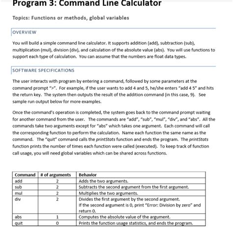 Solved Program 3 Command Line Calculator Topics Functions