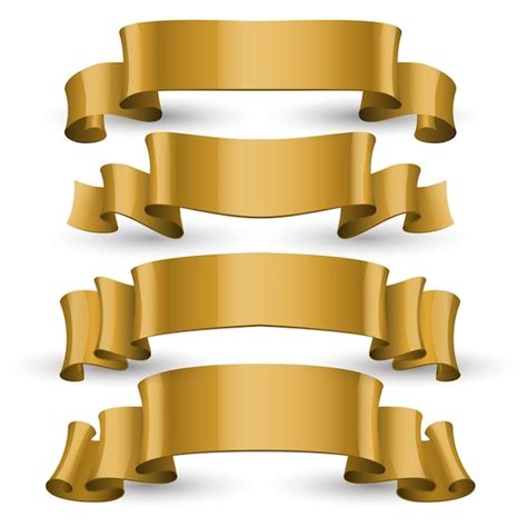 Elegant Golden Ribbon Banners With Curved Shapes And Shadows Jiffy