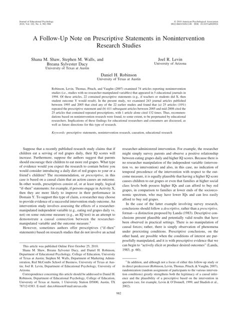 Pdf A Follow Up Note On Prescriptive Statements In Nonintervention