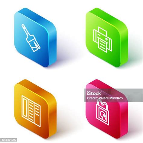 등분성 라인 페인트 브러시 프린터 브로셔 및 종이 쇼핑백 아이콘을 설정합니다 벡터 3차원 형태에 대한 스톡 벡터 아트 및 기타 이미지 3차원 형태 그래픽 프린트