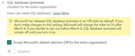 Extending Flexibility Default Checkbox Changes On Tenant Settings For SQL Database In Fabric