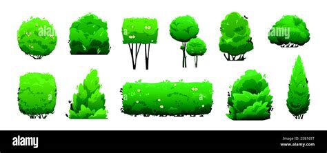 Shaped Garden Bushes Cartoon Green Hedge Shrub Ornamental Park Plant