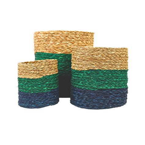 Eco Friendly Handwoven Sabai Grass Planters Set Of 3 Natriel