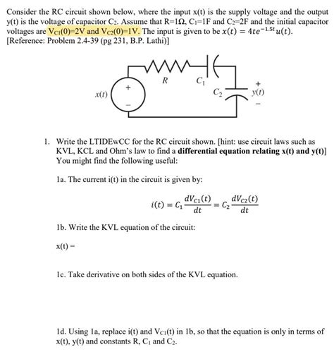 Solved Consider The RC Circuit Shown Below Where The Input Chegg Com