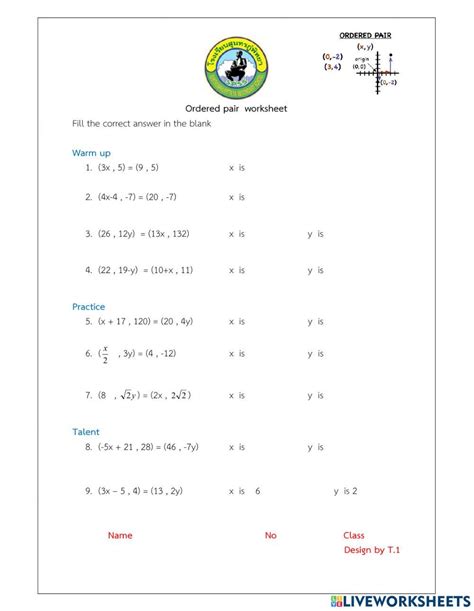 Ordered Pair Worksheet Worksheet Live Worksheets