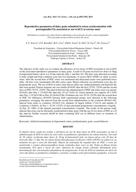 Pdf Reproductive Parameters Of Dairy Goats Submitted To Estrus