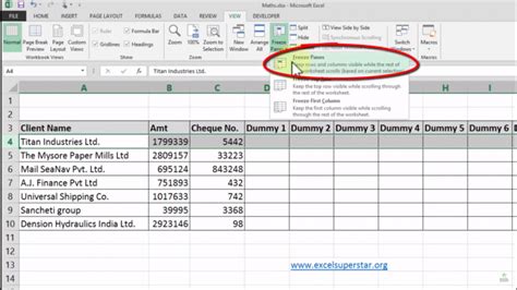 How To Use A Freeze Panes In Excel Excel In Hindi