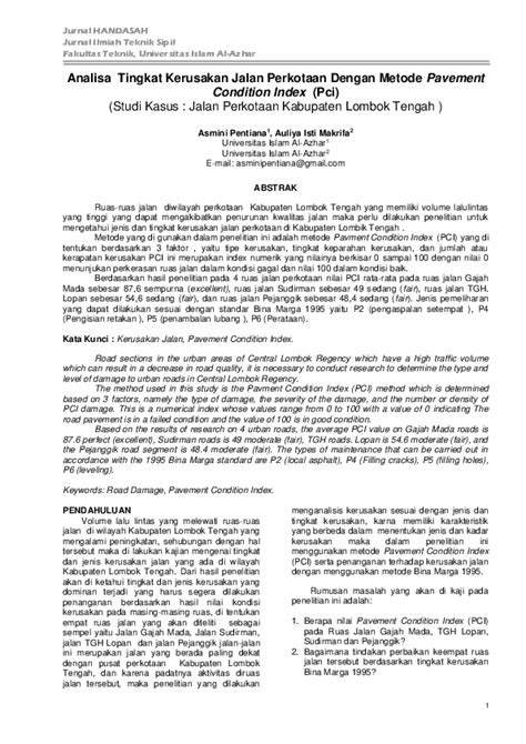 Pdf Analisa Tingkat Kerusakan Jalan Perkotaan Dengan Metode Pavement