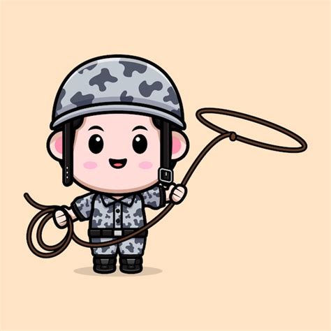올가미 만화 캐릭터와 함께 귀여운 군대 프리미엄 벡터