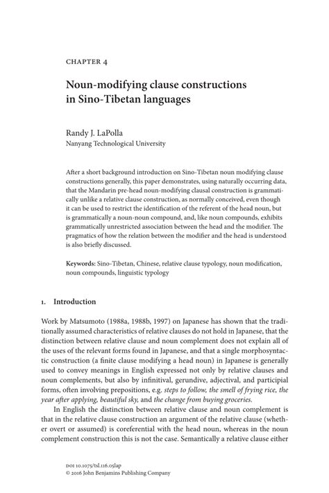 Pdf Noun Modifying Clause Constructions In Sino Tibetan Languages