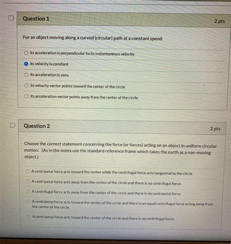 Solved Question Pts For An Object Moving Along A Curved Chegg