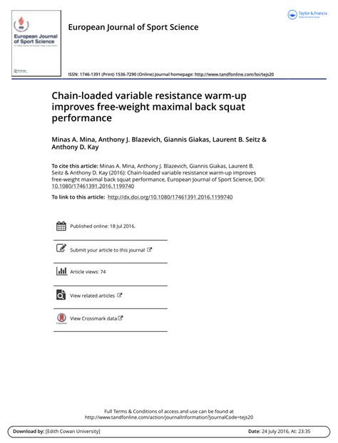 Pdf Chain Loaded Variable Resistance Warm Up Improves Free Weight