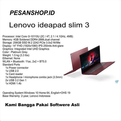 Jual Lenovo Ideapad Slim 3 Jxid Intel Core I3 10110u Ram 4 Gb Ssd 256gb Integrated Intel Uhd