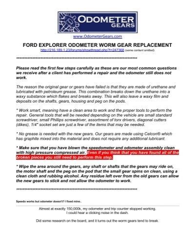 Ford Explorer Odometer Worm Gear Replacement Odometer Gears